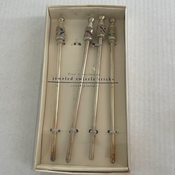 Pier 1 | Kitchen | Pier Swizzle Stick Silver Plated Set If 4 In Box ...
